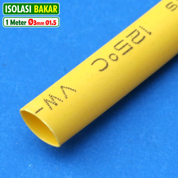 Isolasi Bakar 3mm 1 Meter Susut Panas Pelindung Kabel Kuning Tebal ...