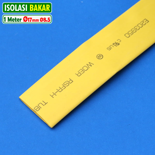 Isolasi Bakar 17mm 1 Meter Susut Panas Pelindung Kabel Kuning Tebal ...